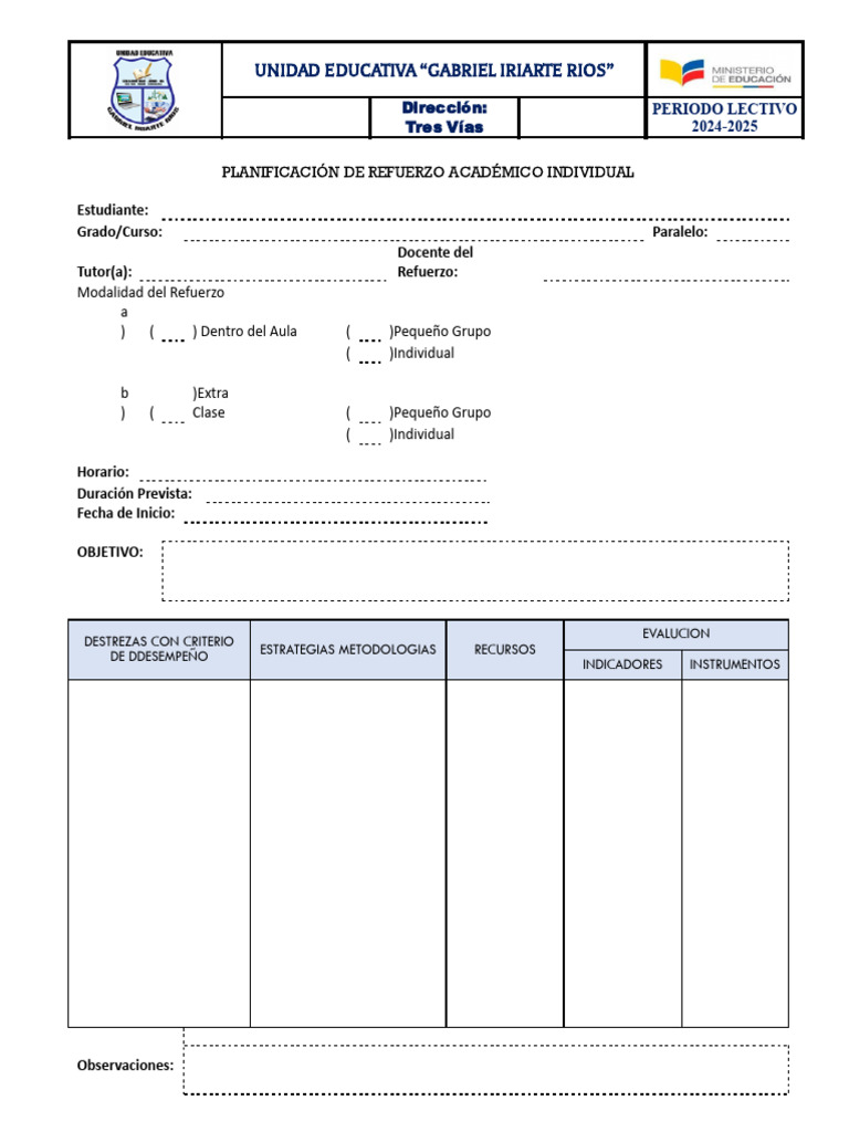 Planificacion de Refuerzo Academico | PDF