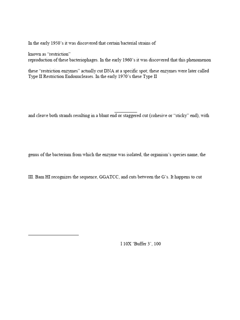 Restriction Enzyme Digest Protocol | PDF | Restriction Enzyme ...