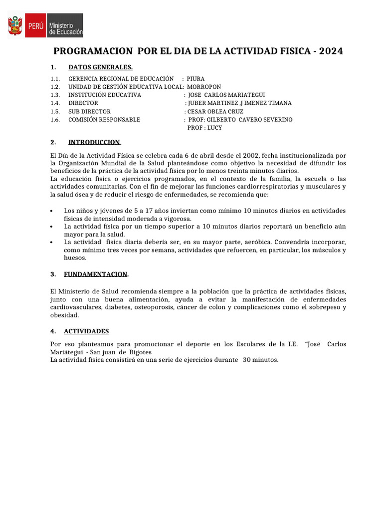 Plan Dia Actividad Fisica Ed. Fisica Lta 2024 | PDF | Evaluación | Especialidades Medicas