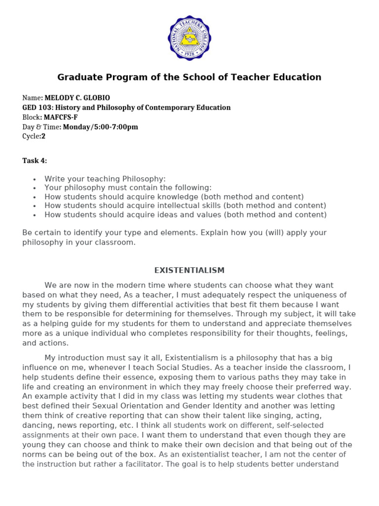 GED - 103 - Task 4 - Philosophy | PDF | Existentialism | Liberal Arts ...