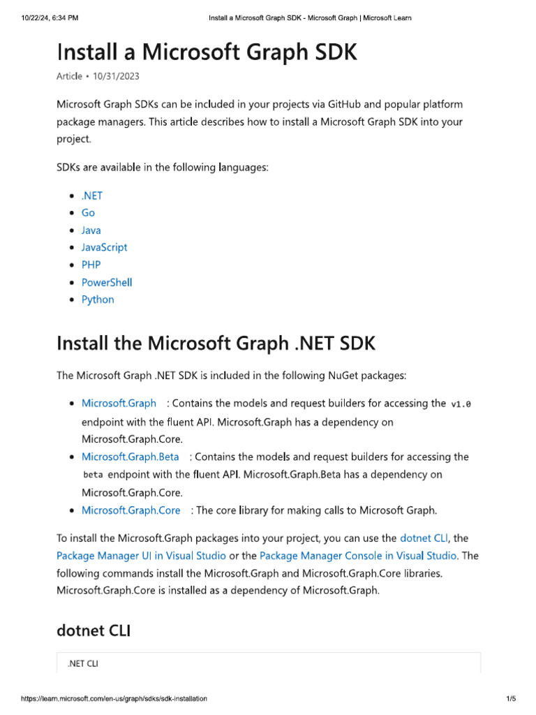 Install A Microsoft Graph SDK | PDF