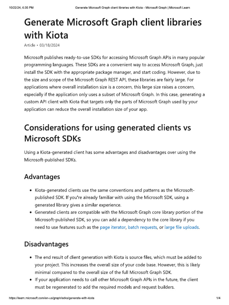 Generate Microsoft Graph Client Libraries With Kiota | PDF