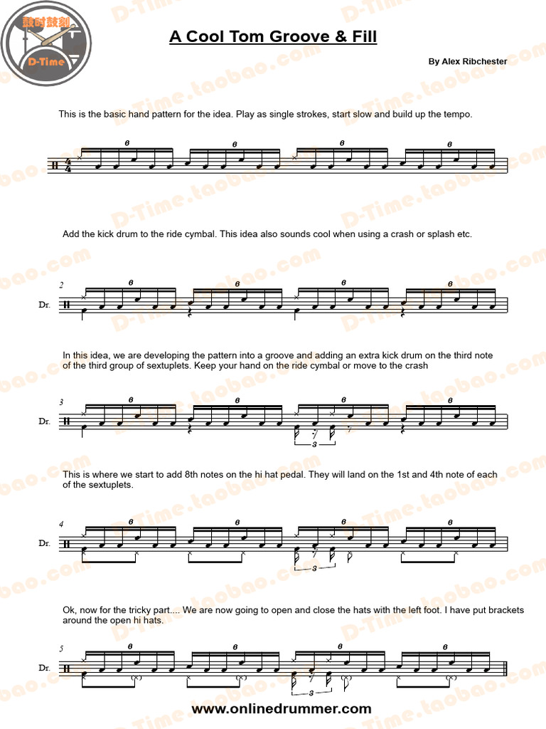 A Cool Tom Groove Fill1 | PDF | Drumming | Elements Of Music