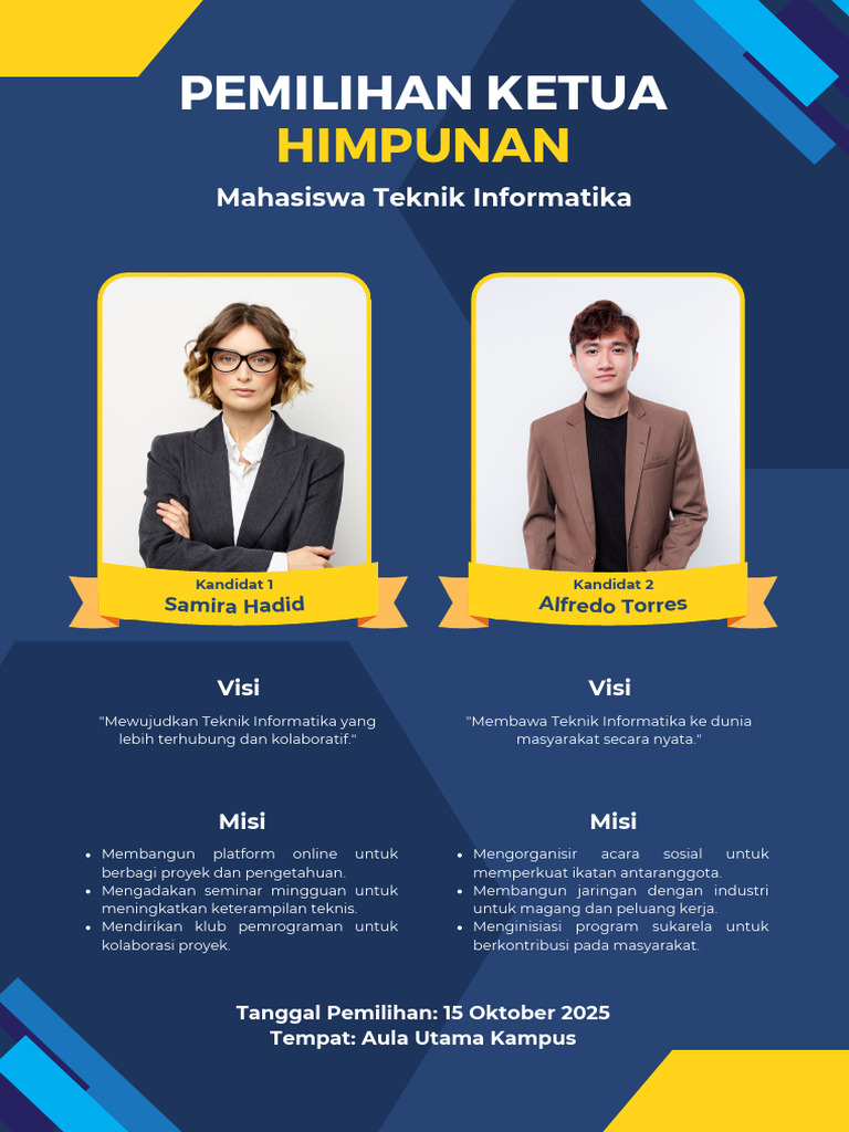 Biru Dan Kuning Geometris Minimalis Pemilihan Ketua Himpunan Flyer ...