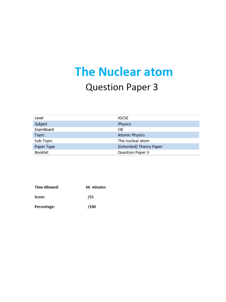 51.3-The Nuclear Atom-Cie Igcse Physics Ext-Theory-Qp Core 2 | PDF ...