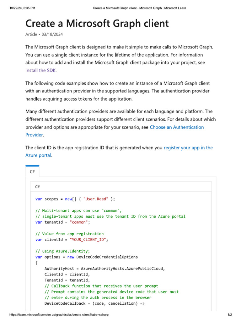 Create A Microsoft Graph Client | PDF