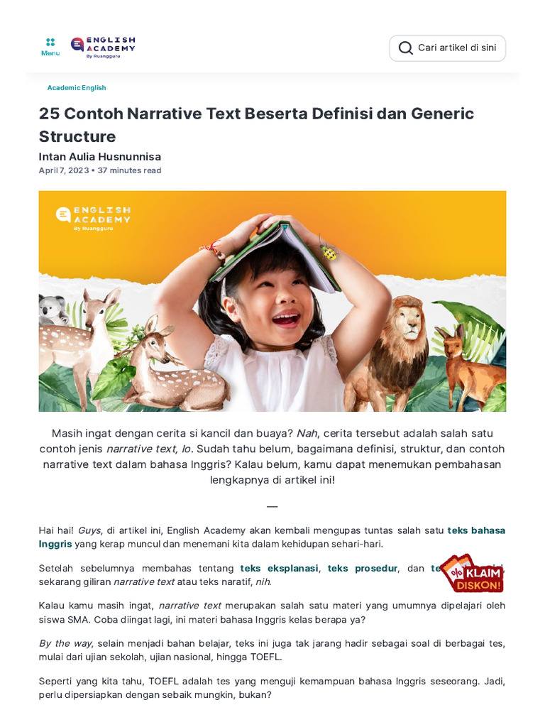 25 Contoh Narrative Text Beserta Definisi Dan Generic Structure | PDF