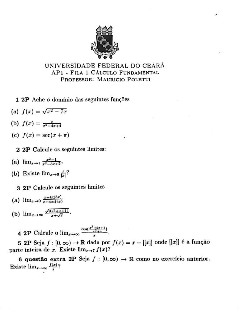 AP1 2022 - Cálculo Fundamental | PDF