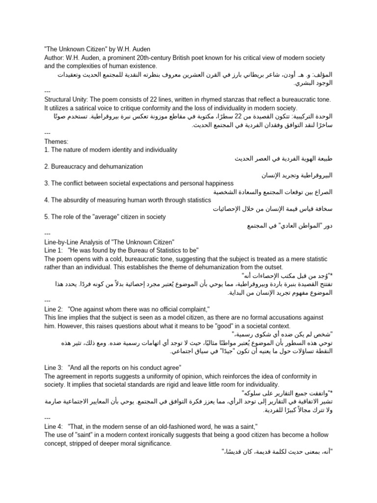 The Unknown Citizen - by W | PDF