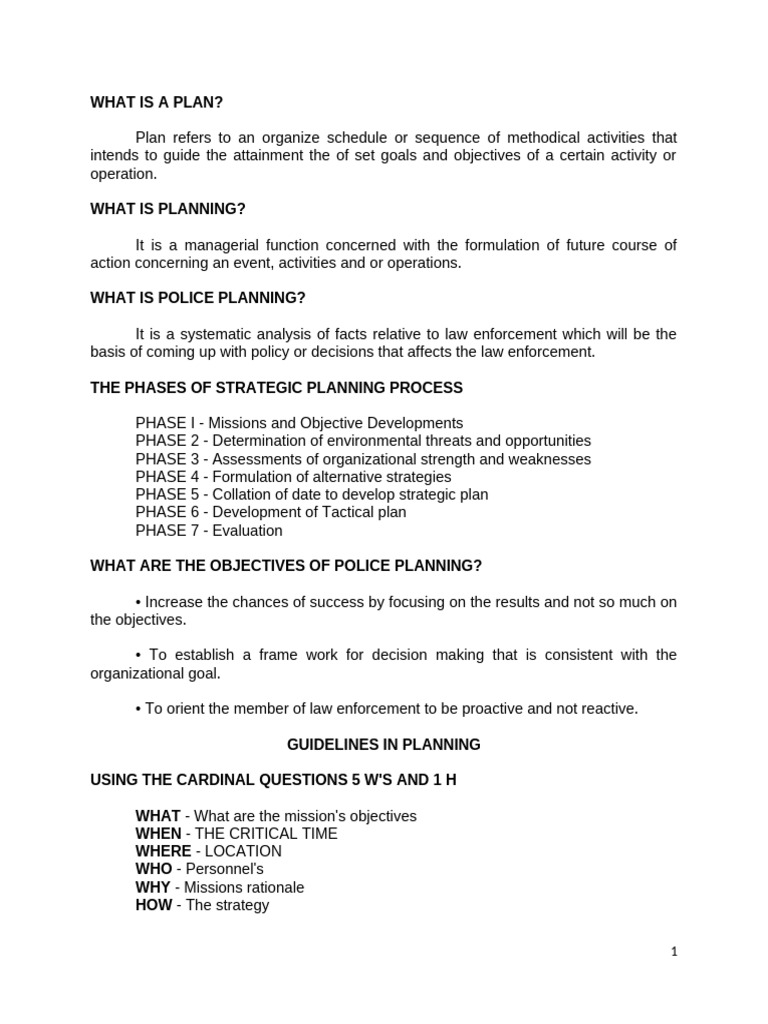 Week 3 What Is A Plan | PDF | Policy | Police