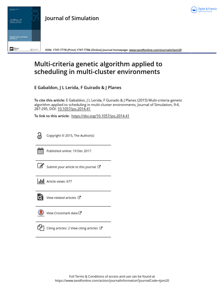Multi-Criteria Genetic Algorithm Applied To Scheduling in Multi-Cluster Environments | PDF ...