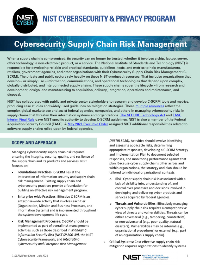 Cybersecurity Supply Chain Risk Management - Fact Sheet - 20240719 - C ...