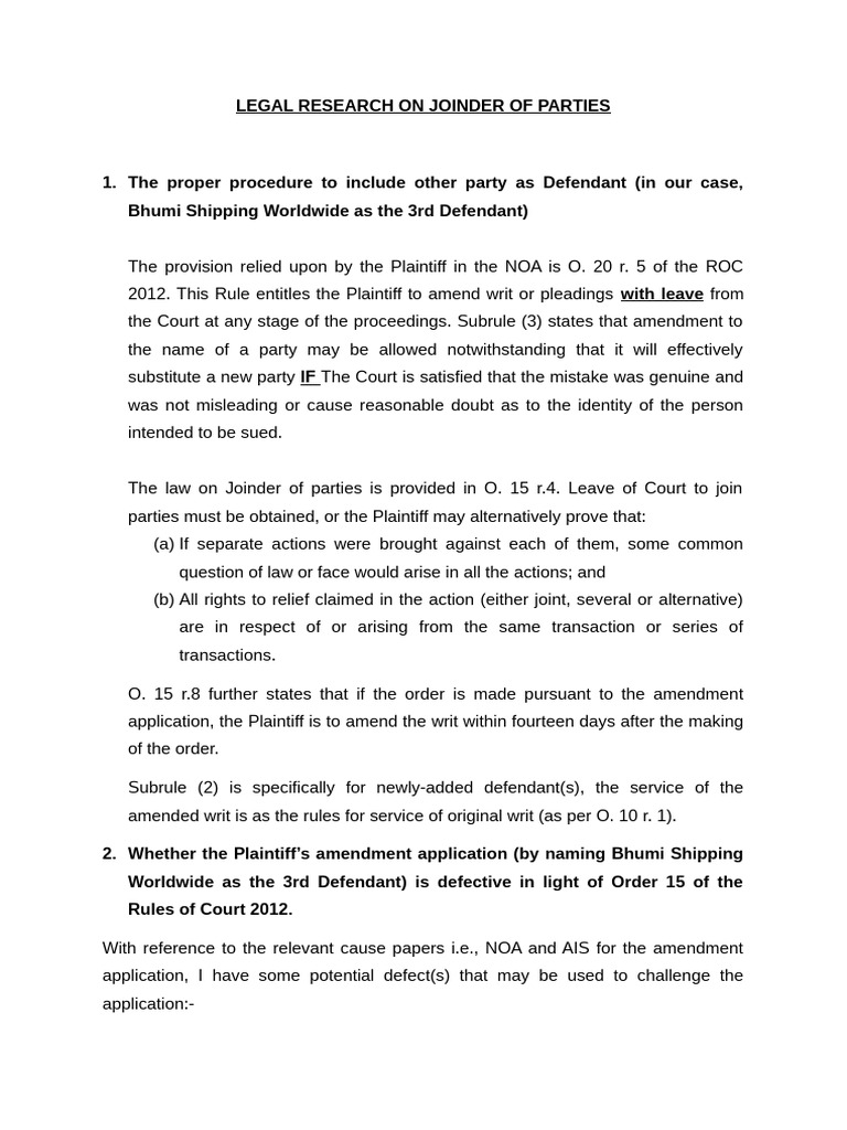 Joinder of Parties in Legal Proceedings | PDF | Joinder | Pleading