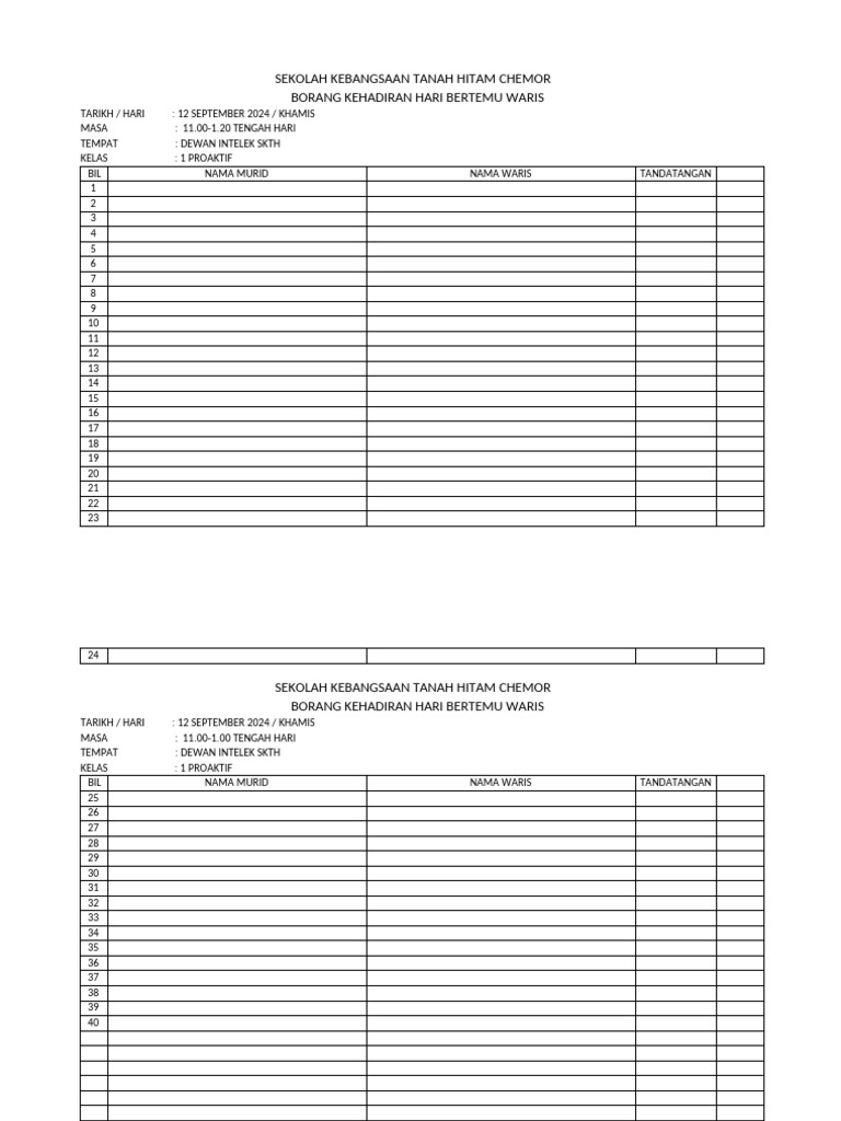 Borang Kehadiran Hari Bertemu Waris | PDF