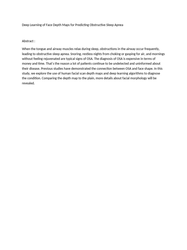 Deep Learning of Face Depth Maps For Predicting Obstructive Sleep Apnea ...