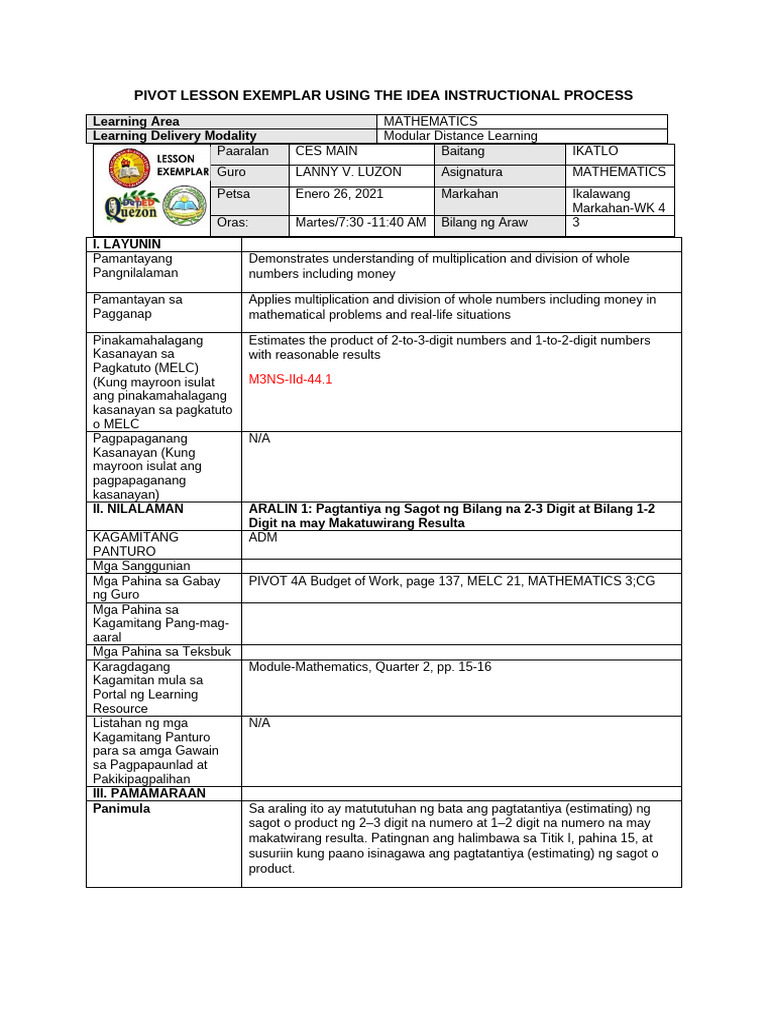 Math 3 Le - Q2 Week 4 - Aralin 1 at 2 | PDF