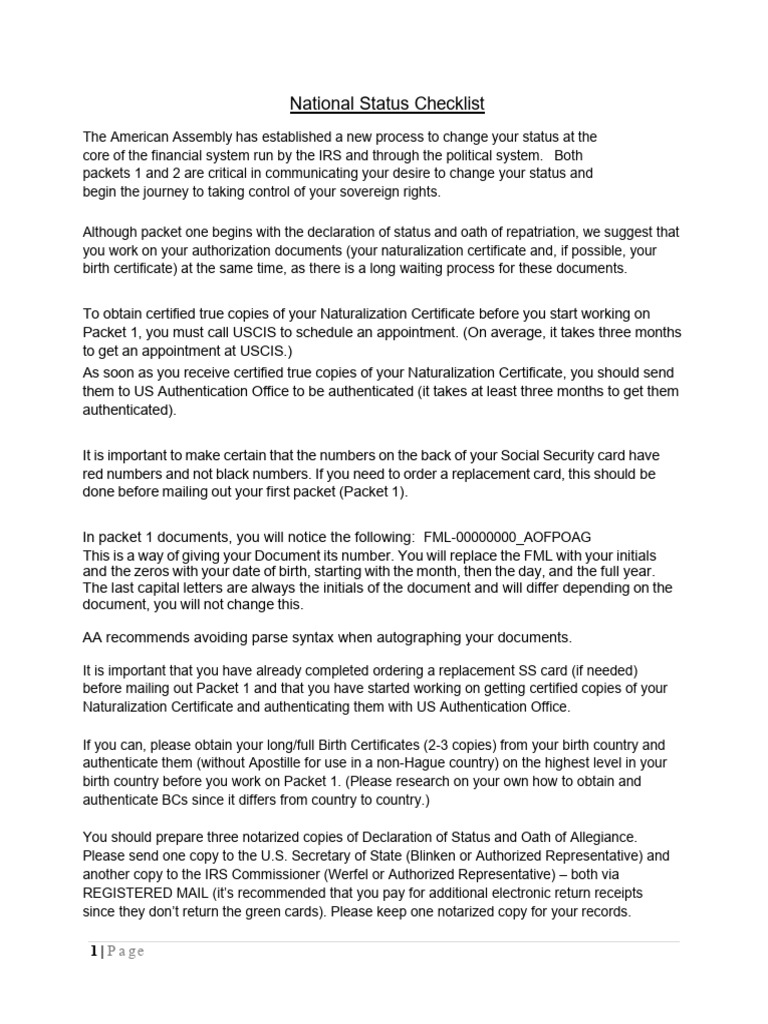 National Status Checklist - Naturalized 4.17.2023 | PDF | Notary Public ...