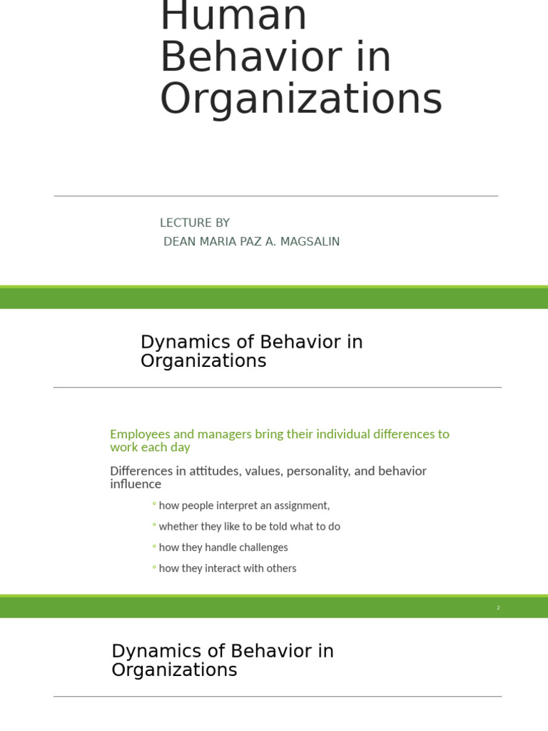 Dynamics of Human Behavior in Organizations | PDF | Attitude ...