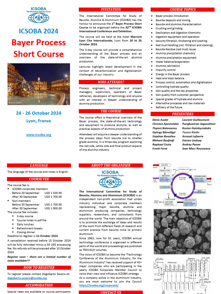ICSOBA Bayer Process Short Course 2024 Flyer | PDF | Secondary Sector Of The Economy | Aluminium