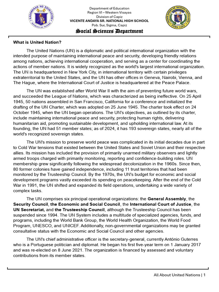 All About United Nations 1 Pdf United Nations International Relations