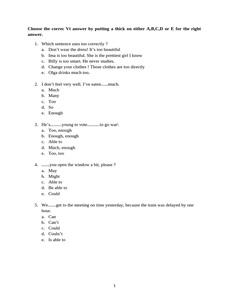 Choose The Correct Answer by Putting A Thick On Either A | PDF ...