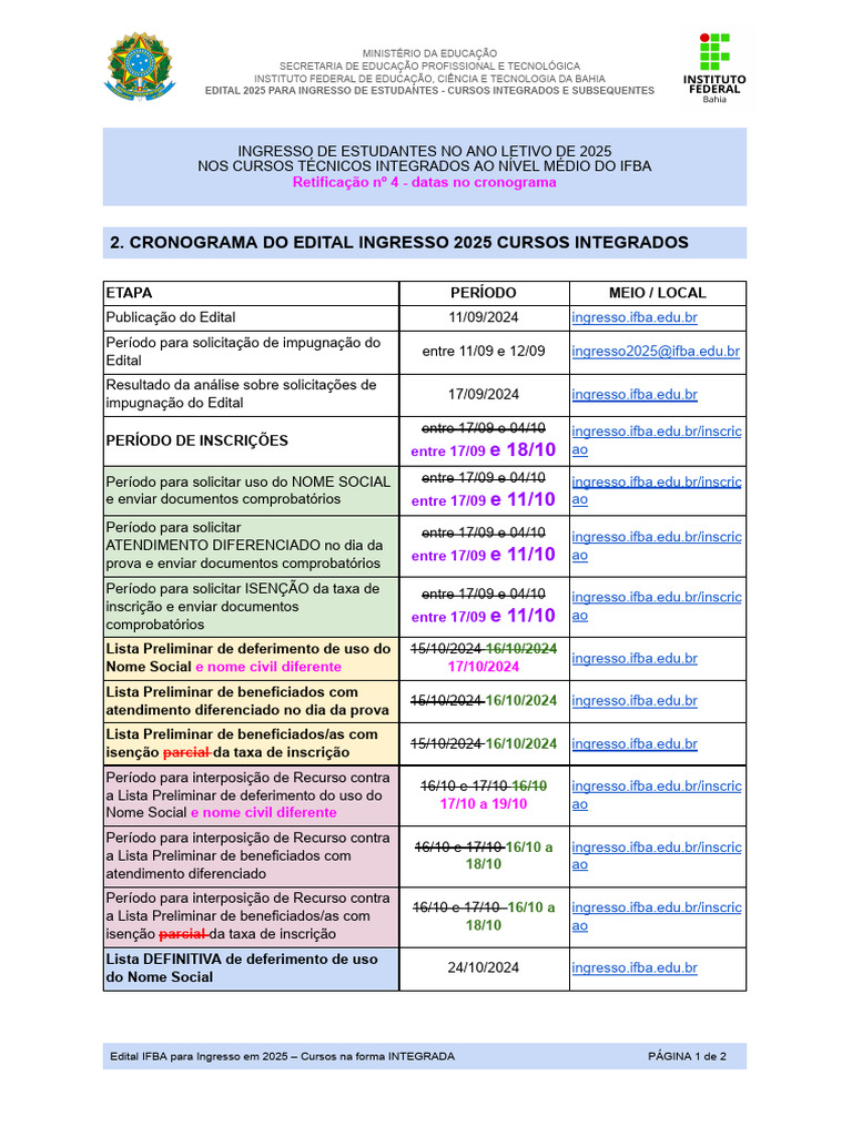 Ingresso 2025retificacao 4 Cronograma INTEGRADO Assinado | PDF