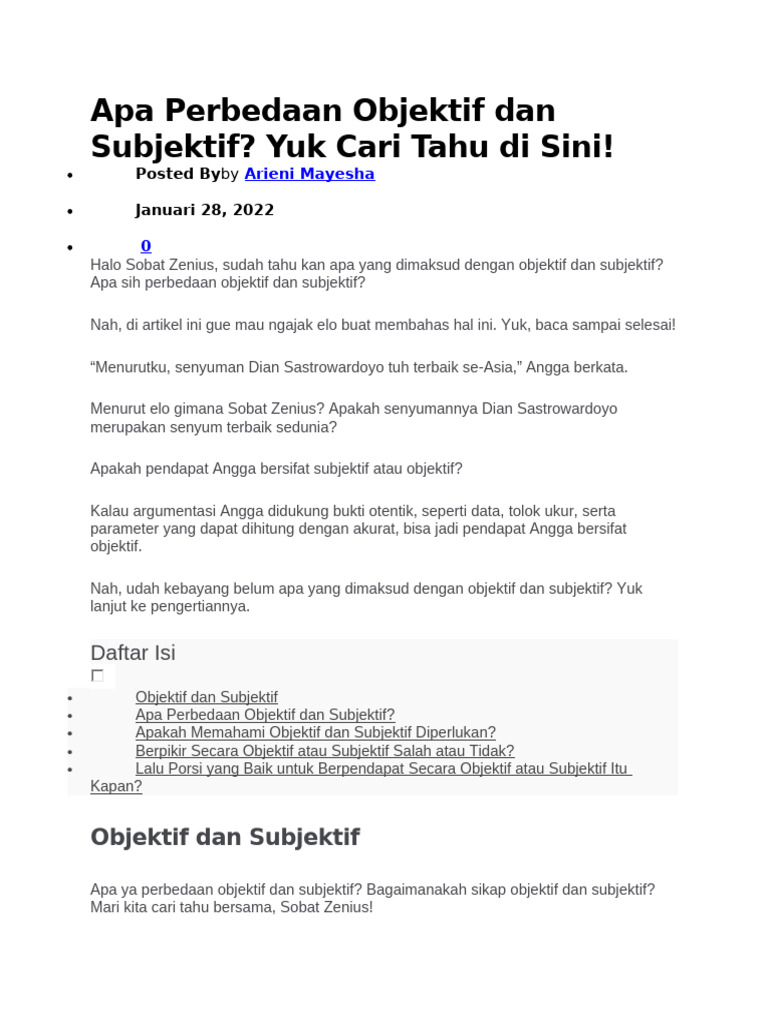 Perbedaan Objektif dan Subjektif | PDF | Karier & Perkembangan