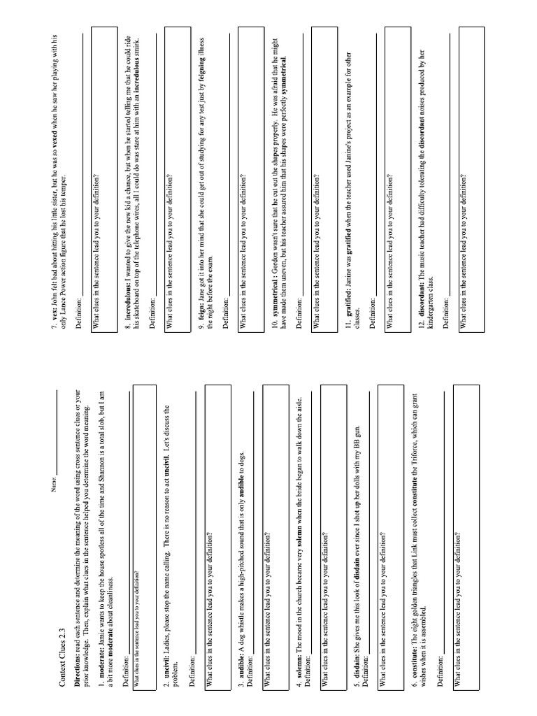 Context Clues Grade 7 | PDF