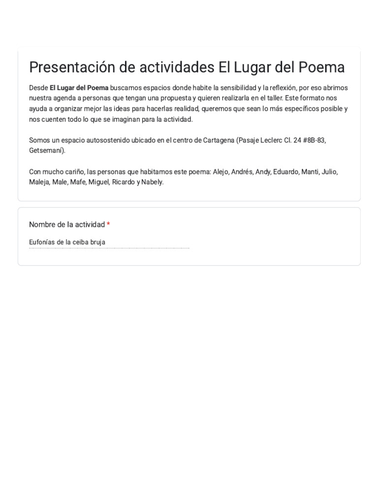 Presentación de Actividades El Lugar Del Poema | PDF