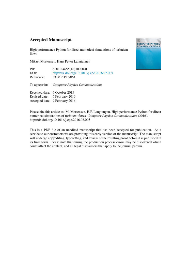 Accepted Manuscript: Computer Physics Communications | PDF | Message ...