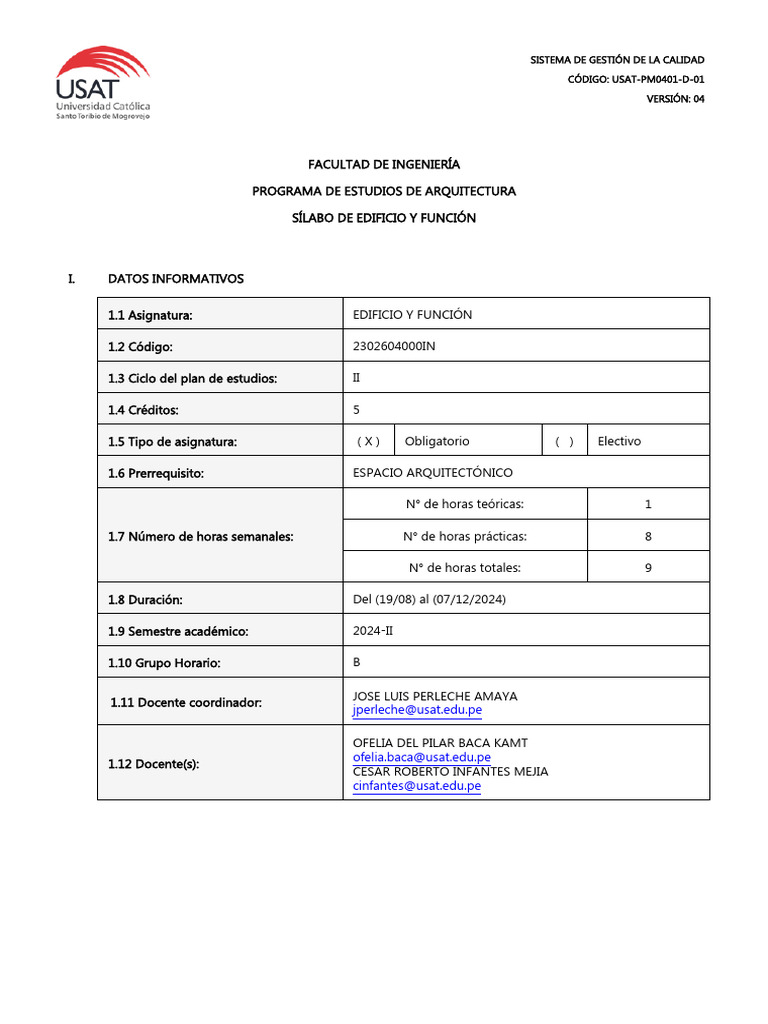 Silabo 2024-II EDIFICIO Y FUNCIÓN B | PDF | Evaluación | Aprendizaje