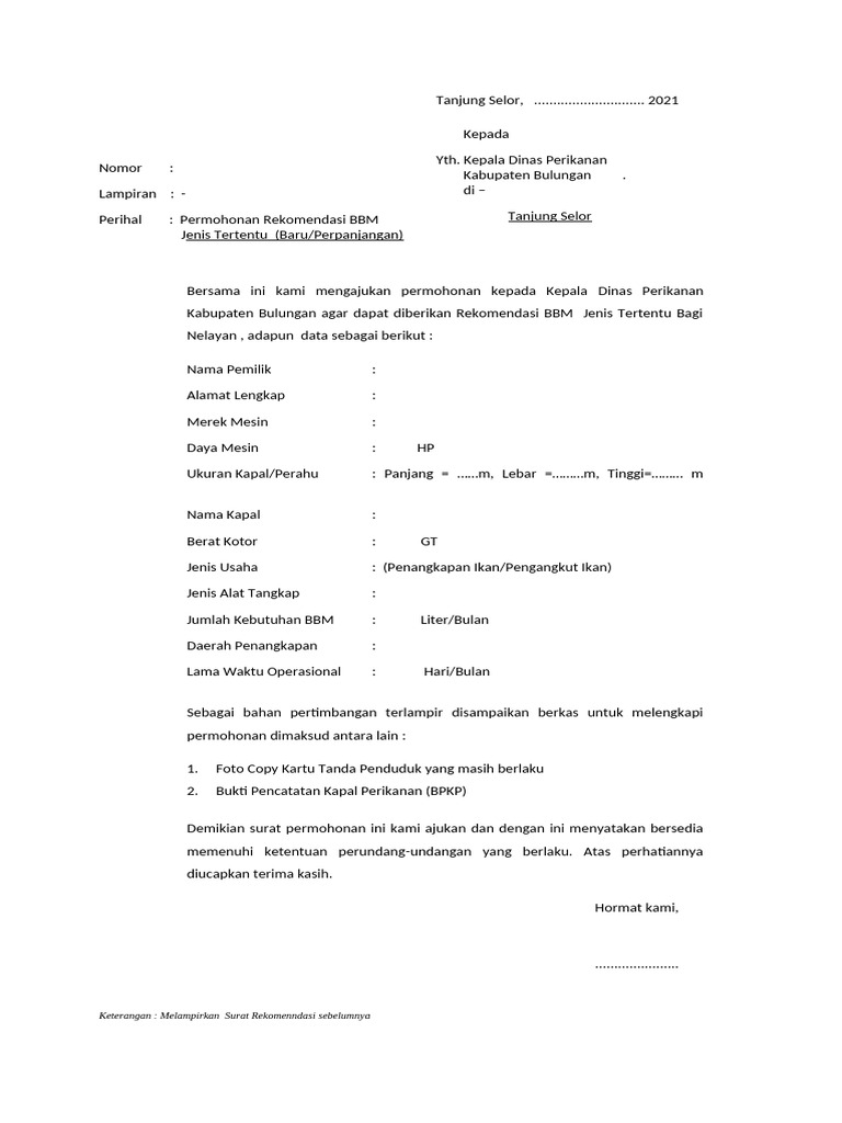 Surat Permohonan Rekom BBM | PDF