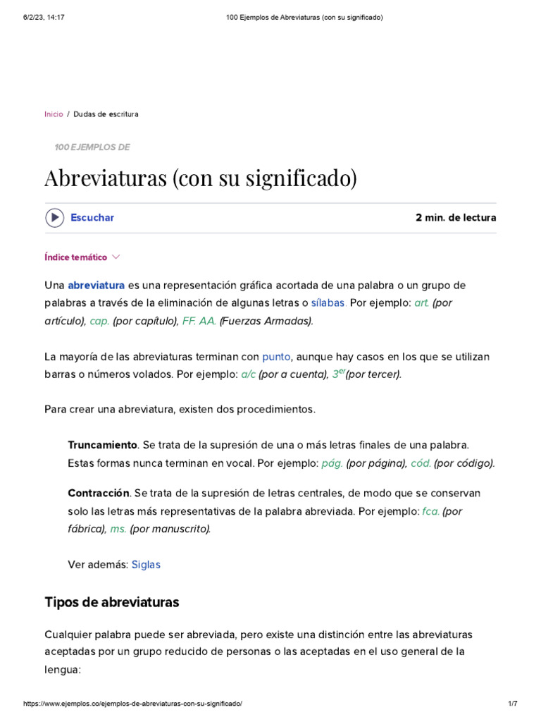 100 Ejemplos de Abreviaturas (con su significado) | PDF | Mecánica del ...