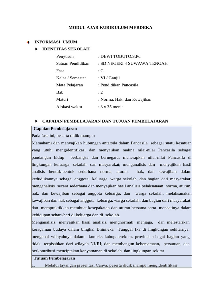Modul Ajar Observasi Kls 6 | PDF