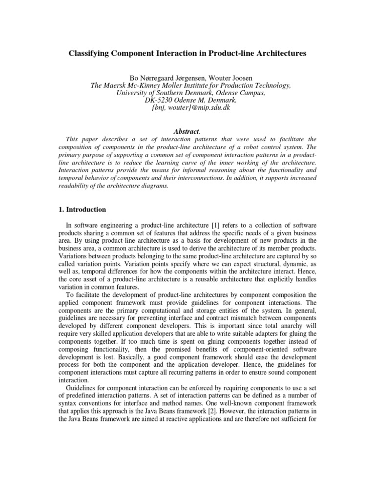 Classifying Component Interaction In Product Line Architectures Pdf Component Based Software