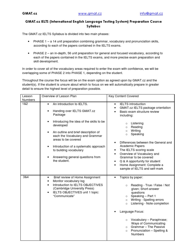 IELTS Syllabus in Detail | PDF | International English Language Testing ...