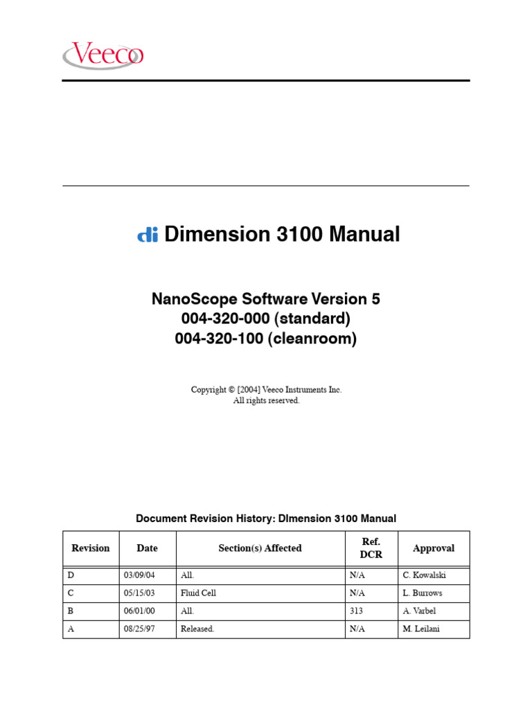 Dimension 3100D Manual | PDF | Atomic Force Microscopy | Materials Science