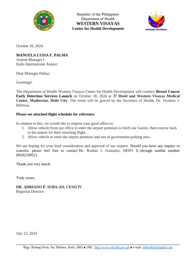 Letter To CAAP - Arrival of SOH | PDF | Philippines | Health Policy