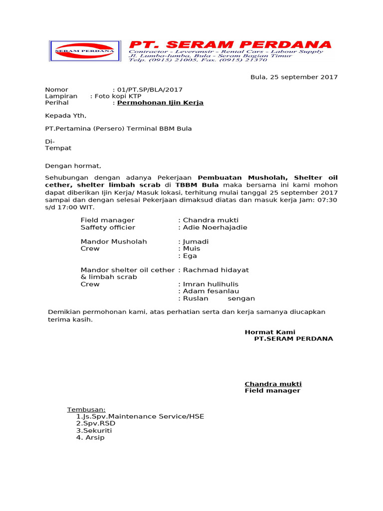 Permohonan Ijin Kerja | PDF