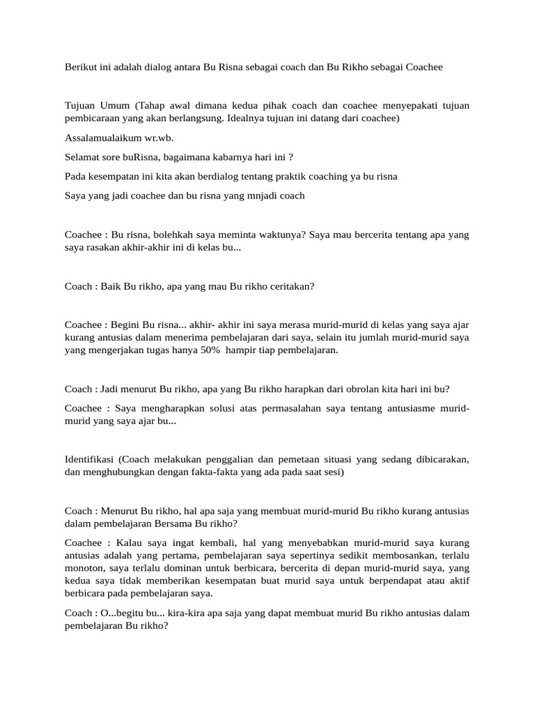 Contoh Dialog Rukol Rikho Coachee | PDF