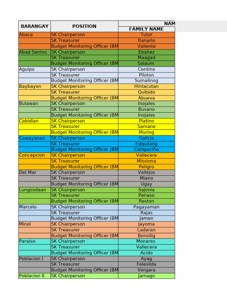 Barangay SK Officials List and Roles | PDF