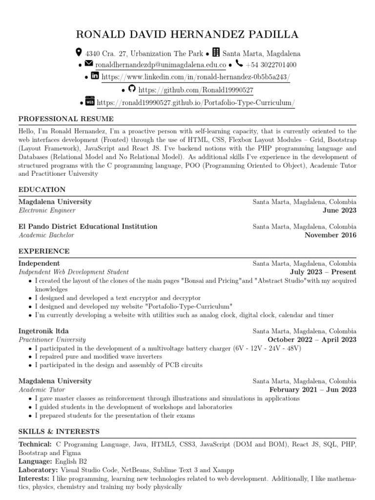 CV Ronald David Hernandez Padilla | PDF | Web Development | Software ...