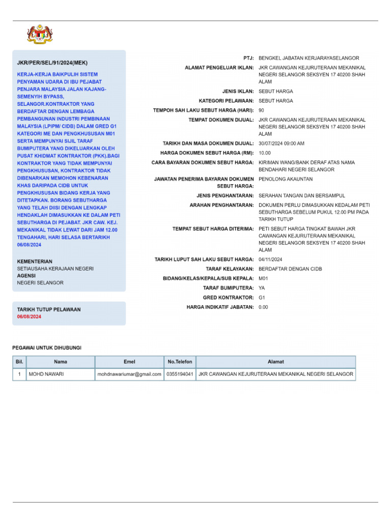 Iklan Sebut Harga Terperinci | PDF