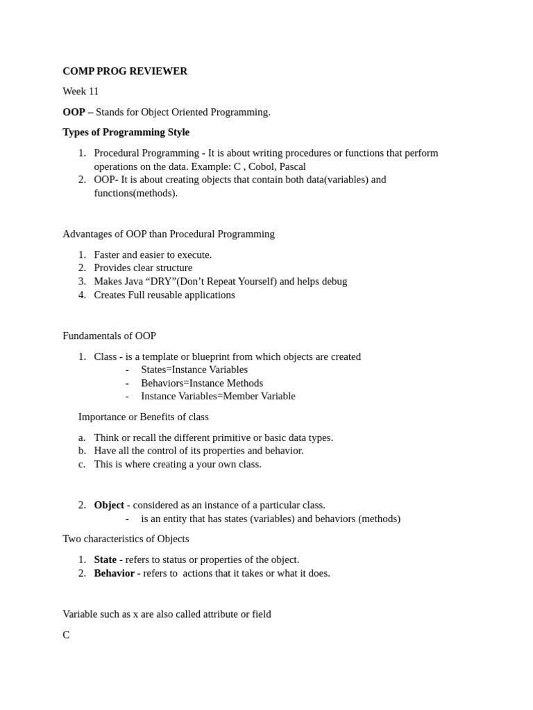 Comp Prog Reviewer Pdf Inheritance Object Oriented Programming