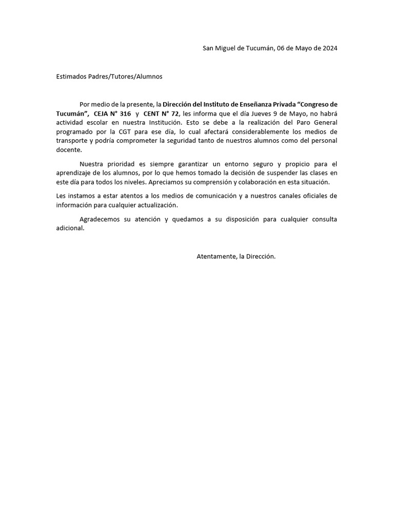 Notificación Paro | PDF