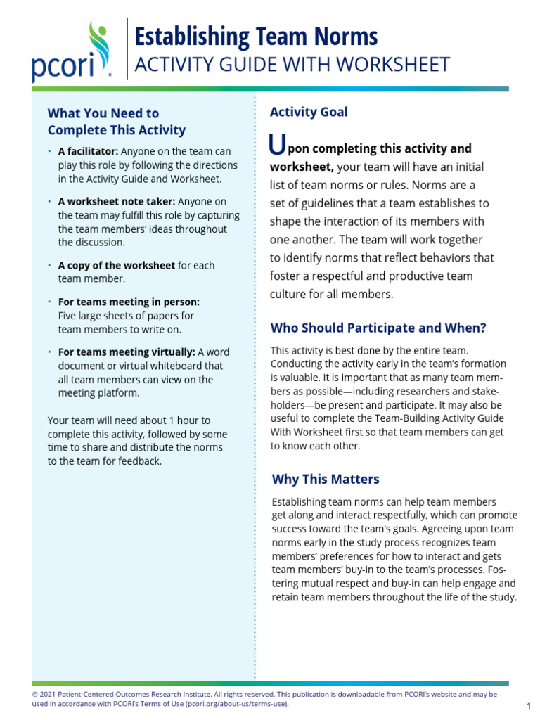 Team Norms Activity Guide & Worksheet | PDF | Consensus Decision Making ...