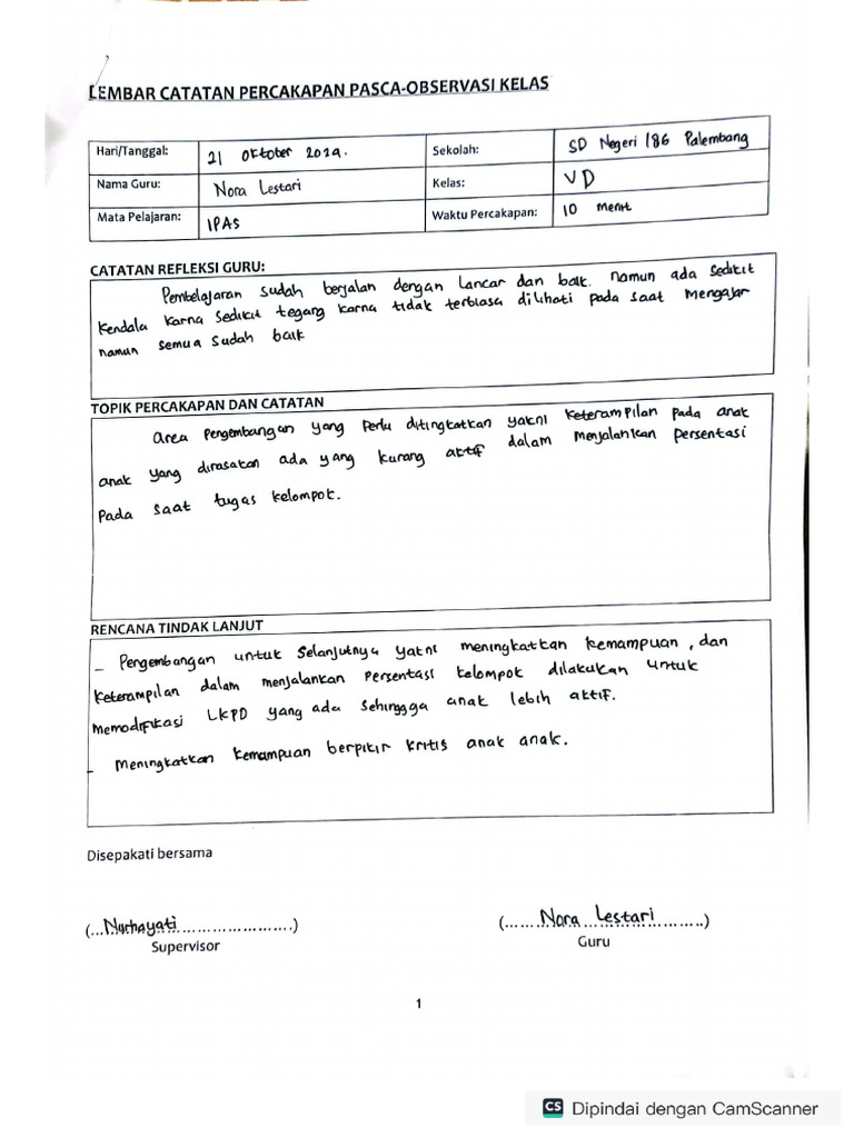 Lembar Catatan Percakapan Pra, Observasi, Pasca, Pengembangan | PDF