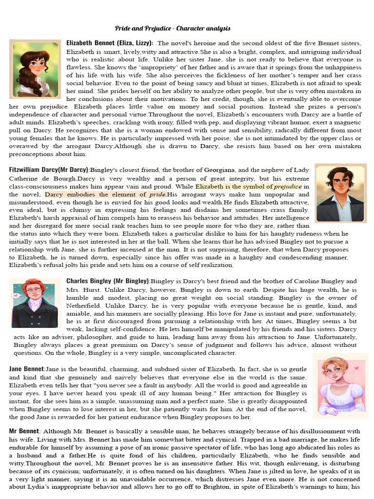 Pride and Prejudice-Character Analysis | PDF | Mr. Darcy | Pride And ...