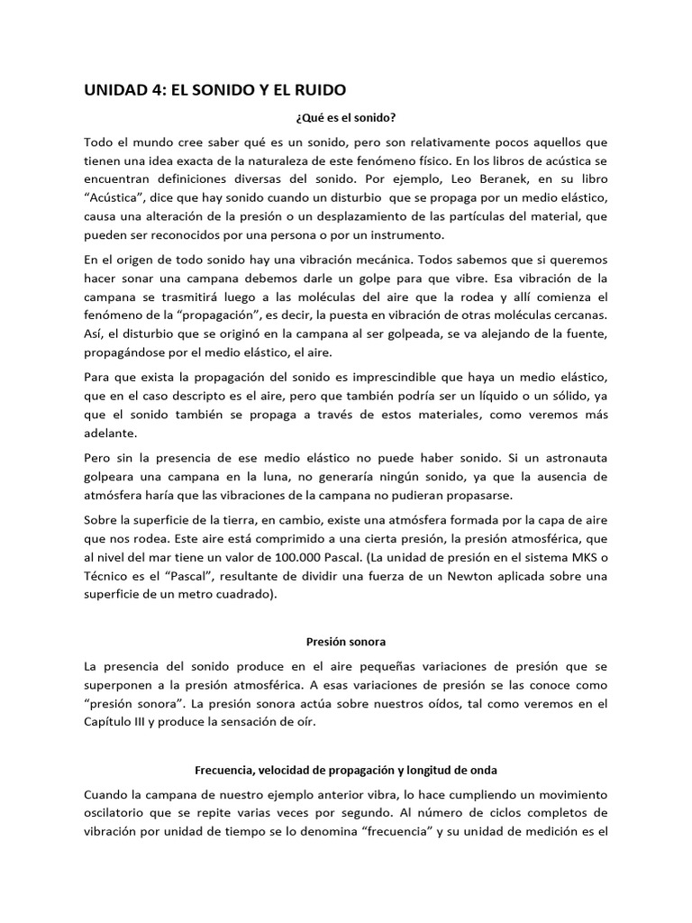 Unidad 4- Sonido y Ruido | PDF | Sonido | Decibel