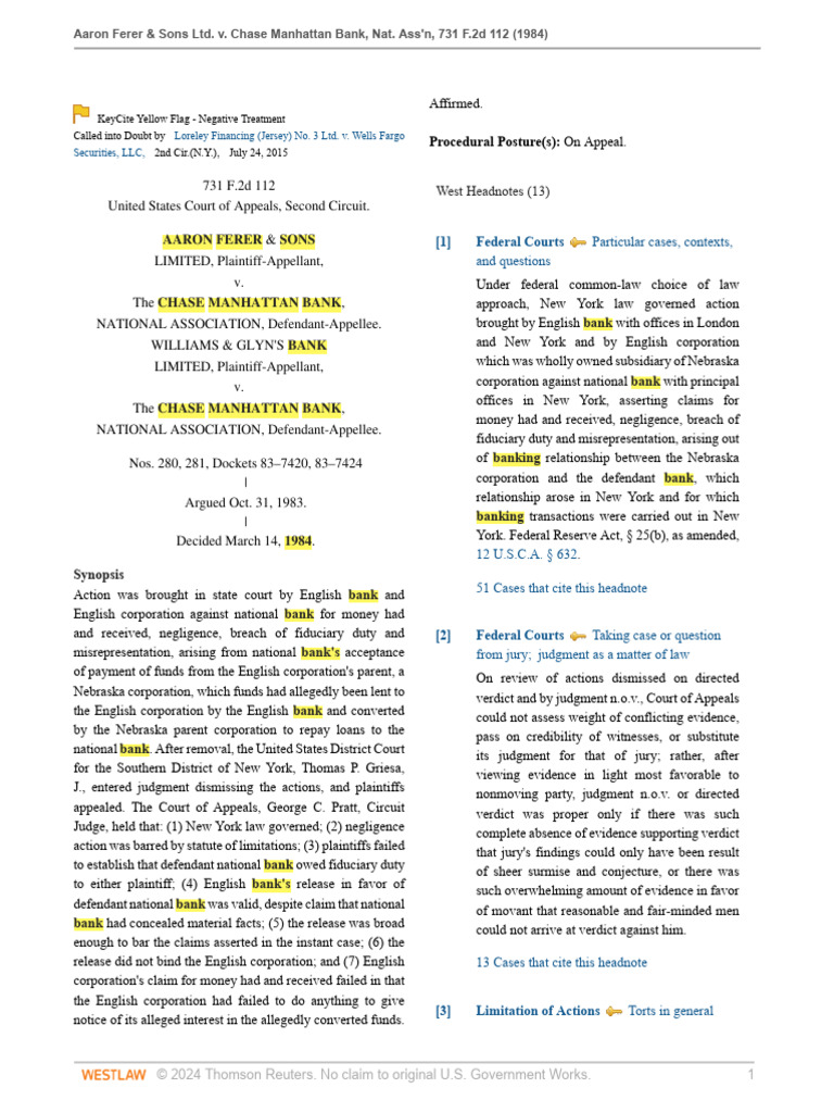 Aaron Ferer and Sons LTD V Chase Manhattan Bank Nat Assn | PDF | Lawsuit | Negligence